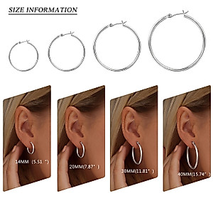 Gokeey Silver Earrings for Women Trendy, Hypoallergenic Silver Hoop Earrings for Women, Small Hoop Earrings Huggie Hoops Earrings for Jewelry Gifts 14mm 20mm 30mm 40mm
