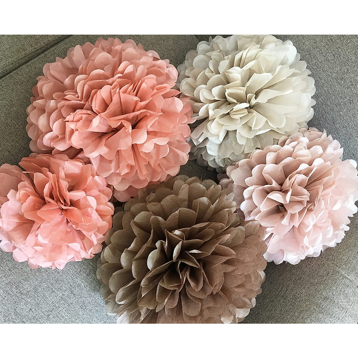 Tissue Pom Poms Wedding Party Decorations – 20 Pieces Dusty Pink Brown Pastel Cream Ivory Paper Flowers Kit for Engagement Bridal Baby Shower Bachelorette Hanging Decor (Rose Gold)