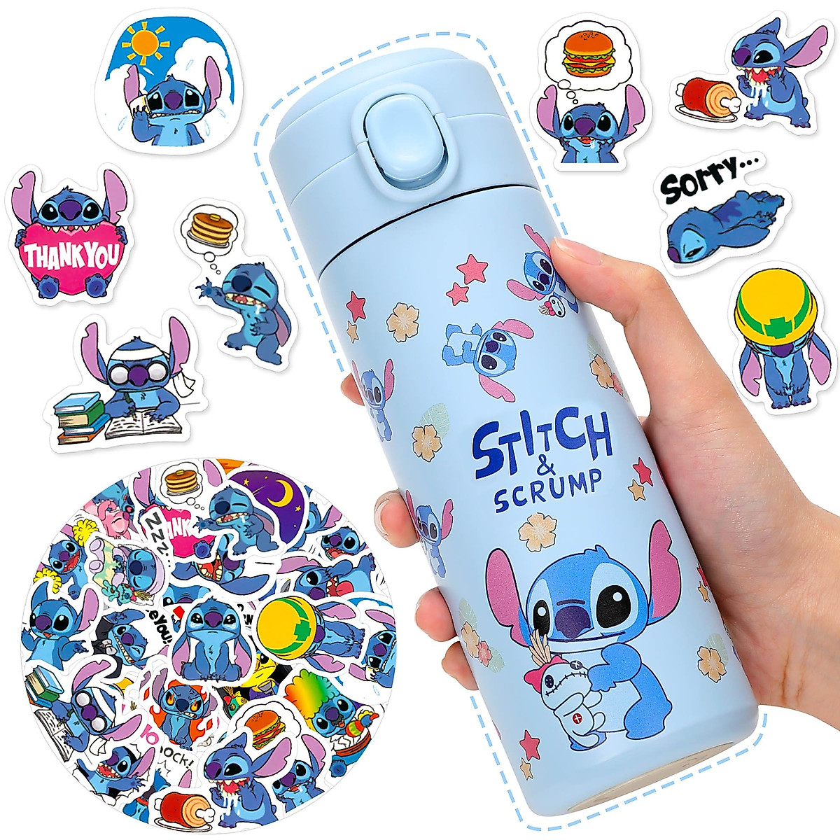 14oz Kids Insulated Water Bottle with 50pcs Anime Stickers, Stainless Steel Thermos Water Bottle for School Boys Girls
