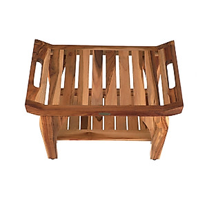 EcoDecors, 24 inch, Natural Wood, Teak Shower Bench, Shower Stool Wood, Wood Shower Chair, LiftAide Arms, Bathroom Bench Seat, Shower Bench Waterproof