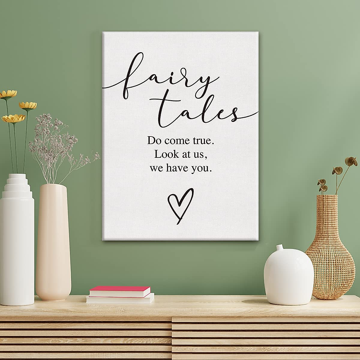 OEWD Nursery Fairy Tales Do Come True Canvas Wall Art Poster Print, Baby Girl Painting Ready to Hang Newborn Baby Kids Nursery Room Playroom Decor Gift (11.5" x 15")