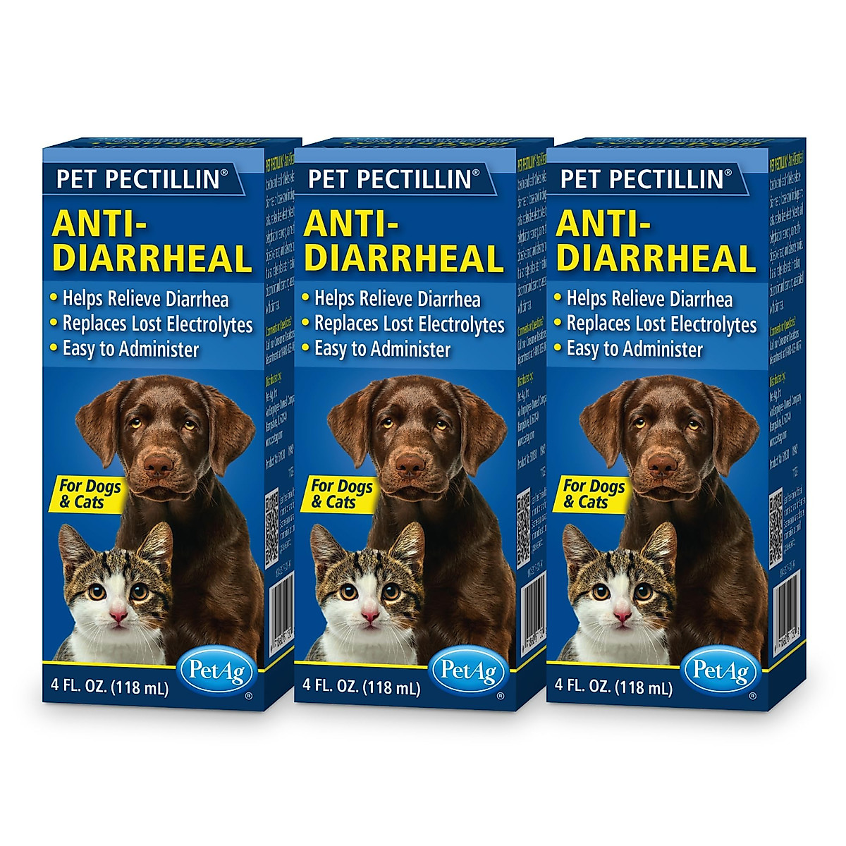 Pet-Ag Pet Pectillin Anti-Diarrheal - 4 oz, Pack of 3 - Helps Relieve Diarrhea or Loose Stool in Dogs and Cats - Replaces Lost Electrolytes - Easy to Administer