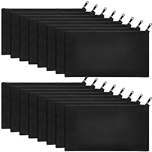 JARLINK 16 Pack Blank Canvas DIY Craft Pencil Case with Zipper, Multipurpose Traveling Toiletry Pouch Bags for School, Makeup, Cash, Office, Bill, Receipt Storage, 8.3’’ x 4.6’’ Inch (Black)