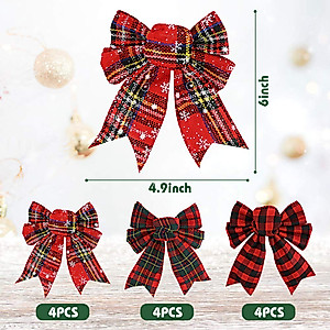 JOHOUSE Red Buffalo Plaid Bows 12PCS Christmas Tree Bows Christmas Wreath Bow for Christmas Outdoor Decorations