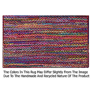 COTTON CRAFT Cotton Chindi Braid Rag Rug - Boho Farmhouse Rustic Area Accent Throw Rug - Handwoven Reversible Natural Recycled Cotton - Living Room Den Study Home Décor Gift - 3' x 5' - Multi Color