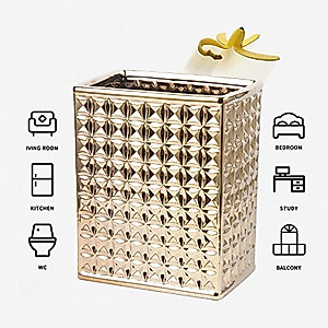 BASDHE Bathroom Accessories Set 5 Piece Bath Ensemble Includes Soap Dispenser, Toothbrush Holder, Toothbrush Cup, Soap Dish and Trash Can for Decorative Countertop and Housewarming Gift, Gold