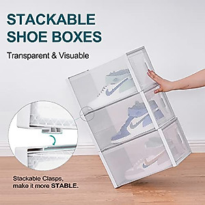 ANWBROAD XL Shoe Organizer Boxes with Aromatherapy Stick, Clear Shoe Boxes Stackable, Sneaker Storage Fit to US Size 14, Plastic Shoe Storage Containers Bins (14.17”x11.02”x8.27”)8 Pack