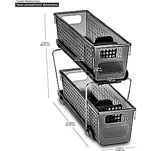 Madesmart 2-Tier Plastic Mini Multipurpose Organizer with Divided Slide-Out Storage Bins, Compact Under Sink and Cabinet Organizer Rack, Carbon, Pack of 6
