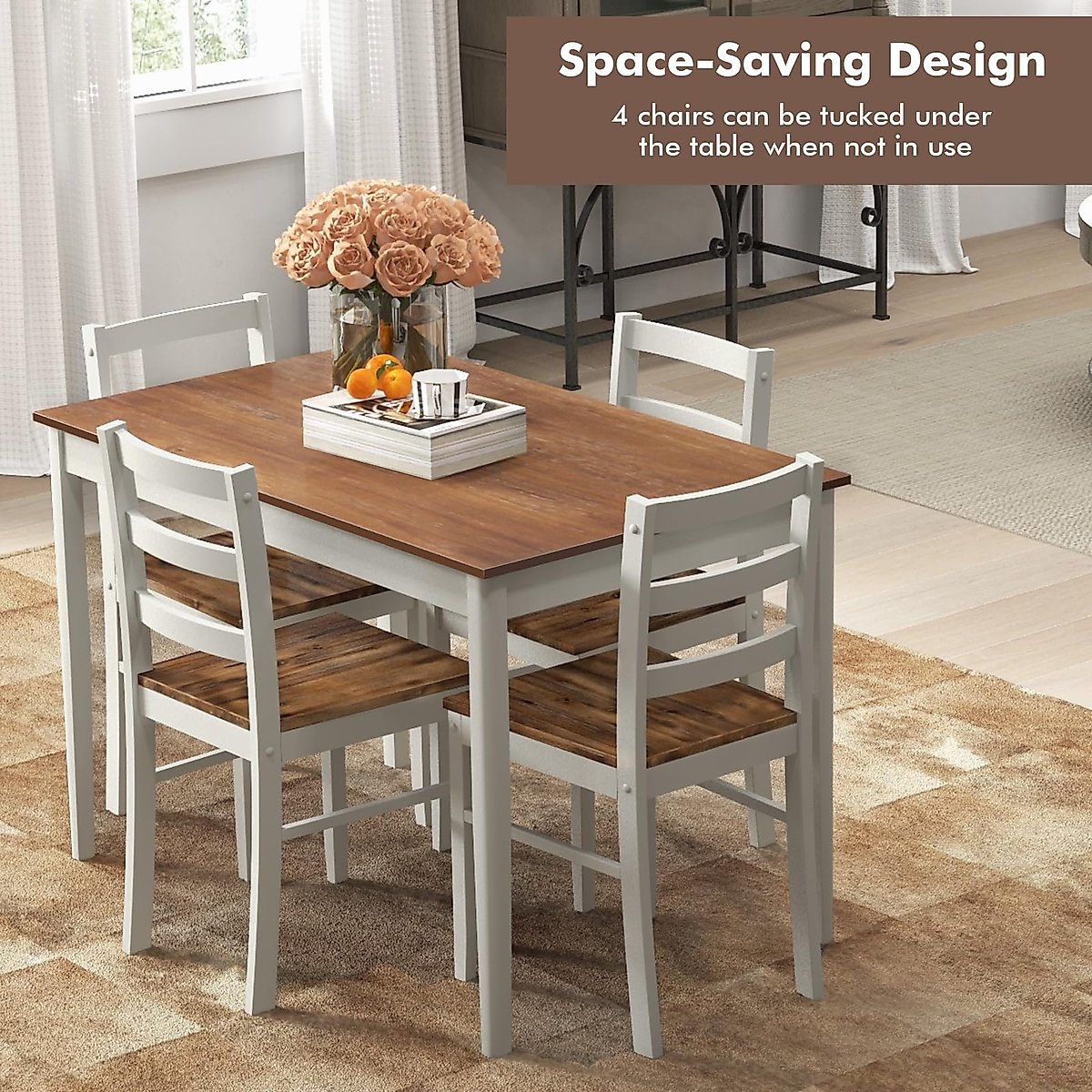 Giantex Dining Table Set for 4, Dining Room Table Set for 4, Breakfast Nook with Kitchen Table, 4 Dining Chairs, Compact Space-Saving Dinette Set for Small Space, Kitchen Table Chairs Set of 4 (Brown)