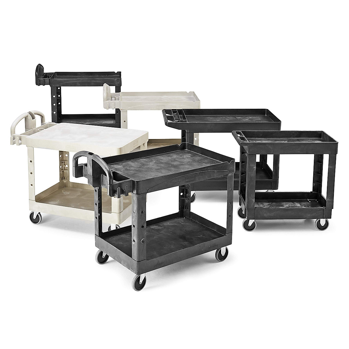 Rubbermaid Commercial Products 2-Shelf Utility/Service Cart, Small, Lipped Shelves, Storage Handle, 500 lbs. Capacity, for Warehouse/Garage/Cleaning/Manufacturing (FG450089BLA)