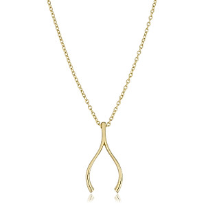 Kooljewelry 14k Yellow Gold Wishbone Adjustable Length Necklace (fits 17" or 18")