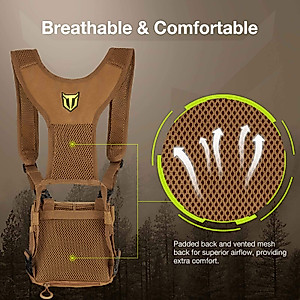 TIDEWE Bino Harness with Rangefinder Pouch & Rain Cover, Durable Lightweight Portable Binocular Pack, Comfortable Small Bino Chest Harness for Hunting, Hiking (Brown)