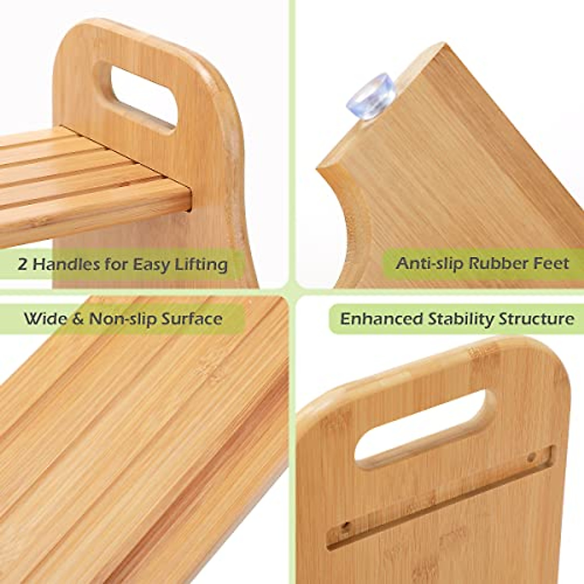 OasisCraft Step Stool for Adults, Bamboo Two Step Stool with Handle Stepping Stool Potty Training Stool Wooden Toddler Shower Stool for Kids, Senior, Kitchen, Bathroom, Bedside, Support 350LB