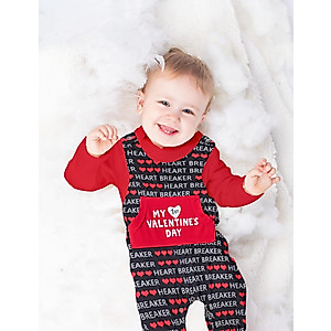 DONWEN Baby Boy Valentines Day Outfit 9-12 Months My First Valentine's Day Romper Print Overall Valentine Outfit for Baby Boy