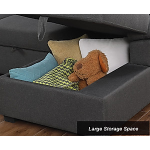 Sleeper Sofa Couch Bed with Pull Out Couch Living Room Set Sectional Sleeper Sofa with Storage Chaise Modular Couch Fabric Sofa Bed in Dark Grey