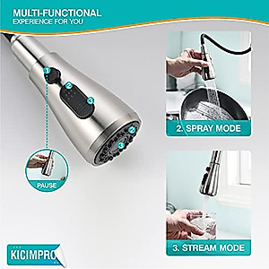 Kicimpro Kitchen Faucet with Pull Down Sprayer Brushed Nickel, High Arc Single Handle Kitchen Sink Faucet with Water Lines, Commercial Modern rv Stainless Steel Kitchen Faucets, Grifos De Cocina