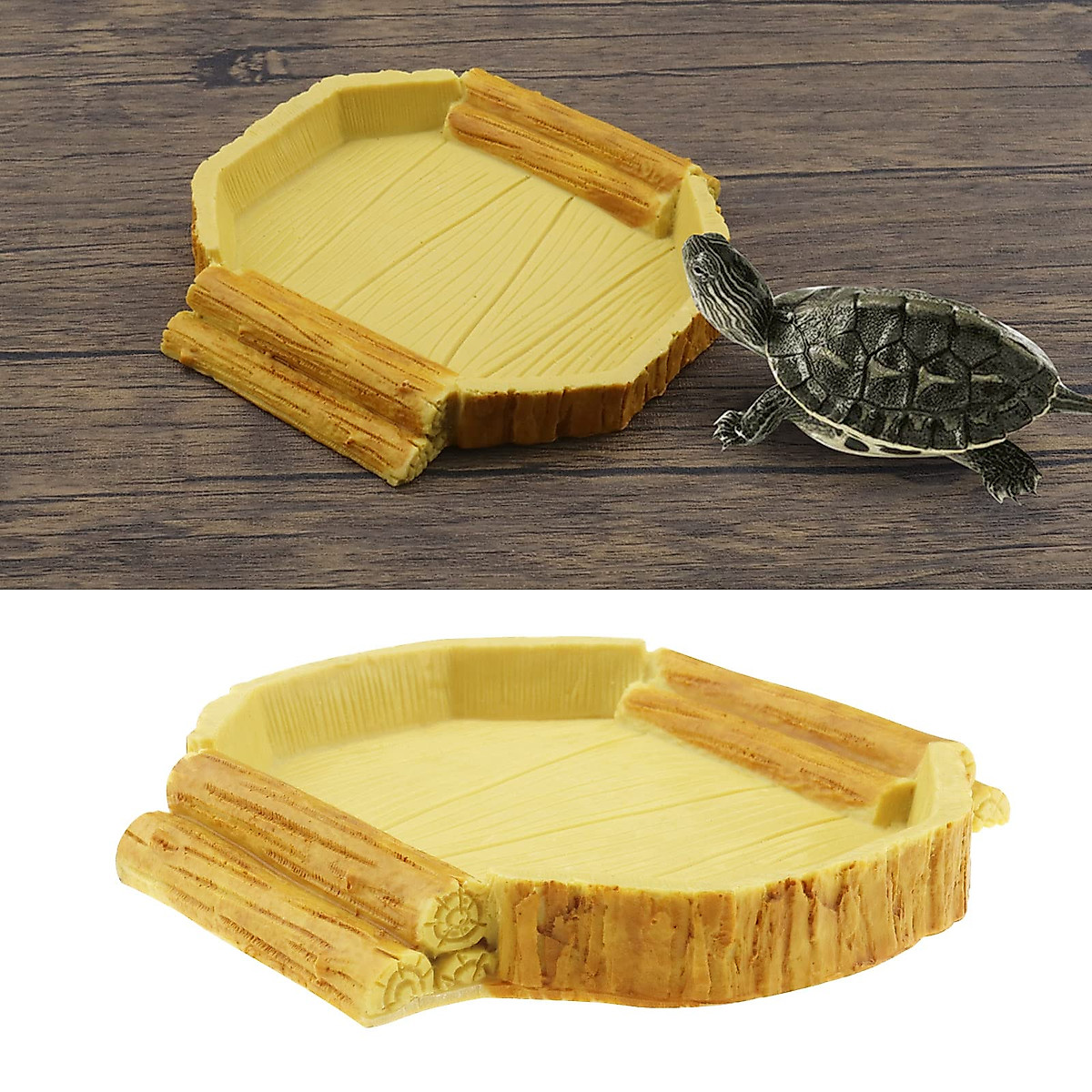 Micro Traders Reptile Water Bowl Resin Food Dish Bearded Dragon Feeding Tray for Chameleon Turtle Lizard Gecko Spider Amphibian Supplies 14.7x14x2cm