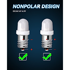 Keiurot E10 Led Bulb Flashlight Bulbs E10 Mini Led Bulb 6V 6.3V DC/AC for Physical Electrical Experiment,Magnifying Glass,Slide Viewers,Microscope lamp White,10Pack