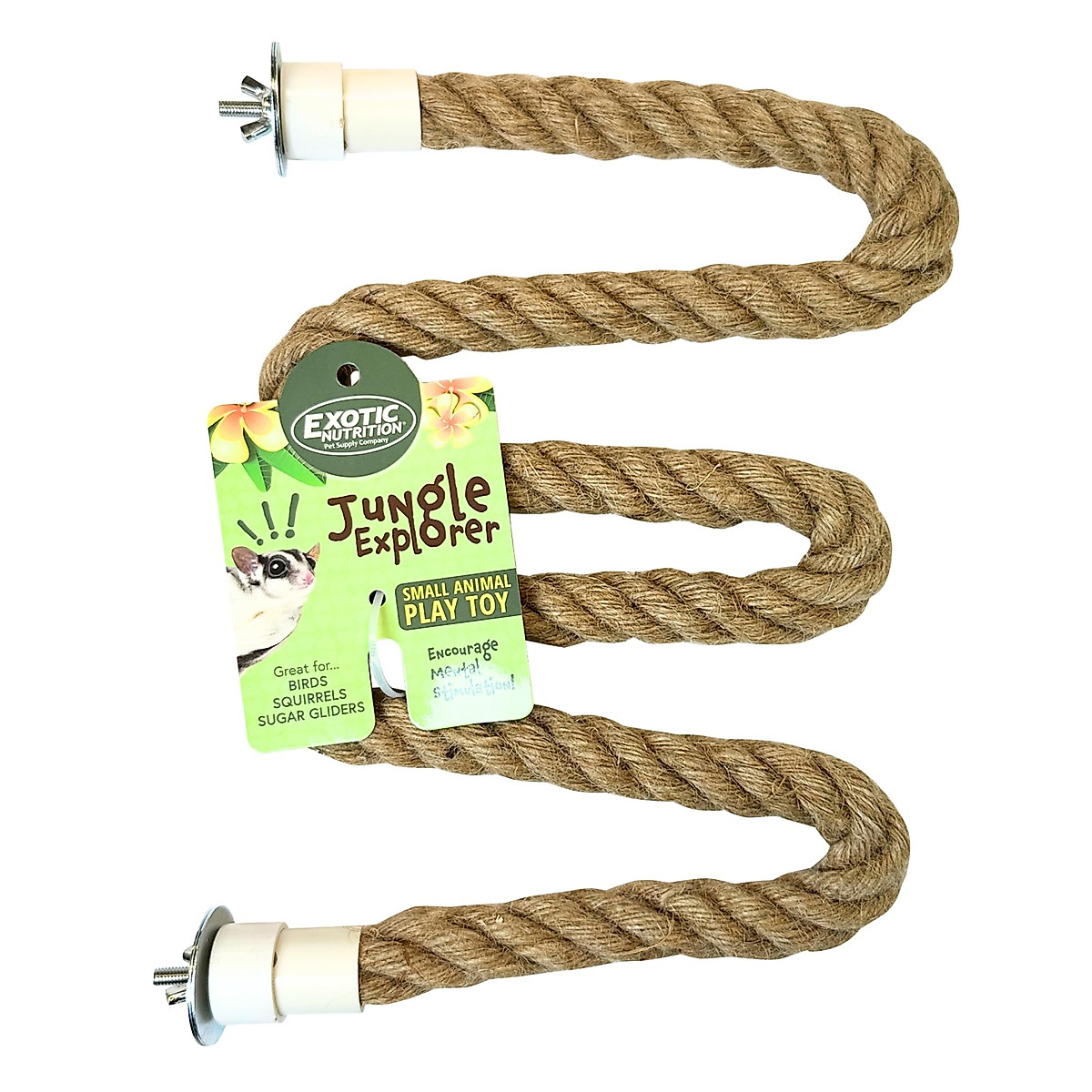 52 Inch Natural Rope (Large) - Flexible Bendable Climbing Rope Perch Cage Accessory Toy - Sugar Gliders, Squirrels, Degus, Marmosets, Monkeys, Parrots, Birds, Rats & Other Small Pets