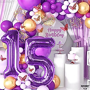 KatchOn, Giant Purple 15 Balloons Number - 40 Inch | Sweet 15 Birthday Decorations for Girls | Number 15 Balloon, 15th Birthday Decorations for Girls | 15 Birthday Balloons, Quinceanera Decorations