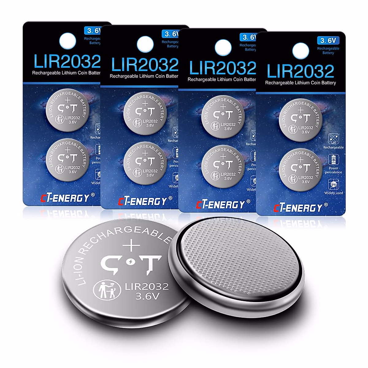 CT-ENERGY Rechargeable 2032 Batteries 8 Pack for Air Tag,3.6V Rechargeable Lir2032 Battery Replace CR2032