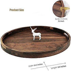 MAGIGO 24 Inches Extra Large Oval Black Walnut Wood Ottoman Tray with Handles, Serve Tea, Coffee, Classic Ellipse Wooden Decorative Serving Tray