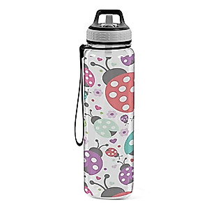 xigua Ladybug Water Bottle with Straw Lid,32 oz Leakproof Sport Water Bottle with Wide Handle for Gym,Cycling,School,Travel