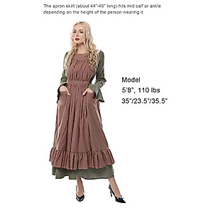CR ROLECOS White Vintage Maid Ruffle Apron for Women Colonial Pioneer Peasant Apron Pinafore Adjustable Kitchen Gift (Medium, Dry rose)
