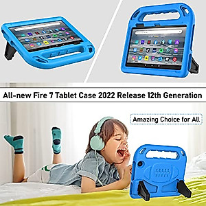 LTROP All-New Amazon Kindle Fire 7 Tablet Case(12th Generation, 2022 Release), Fire 7 Tablet Case, Shockproof Light Weight Bumper Kids Case for Fire 7 2022 Tablet Latest Model(7” Display), Blue