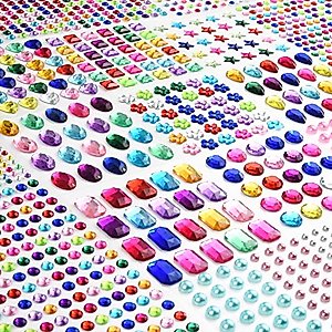 QUEENTI 2102pcs Gems Stickers, Self Adhesive Gems for Crafts Bling Rhinestones for Crafts, Assorted Shapes Jewels Rhinestones Stickers, Muticolor