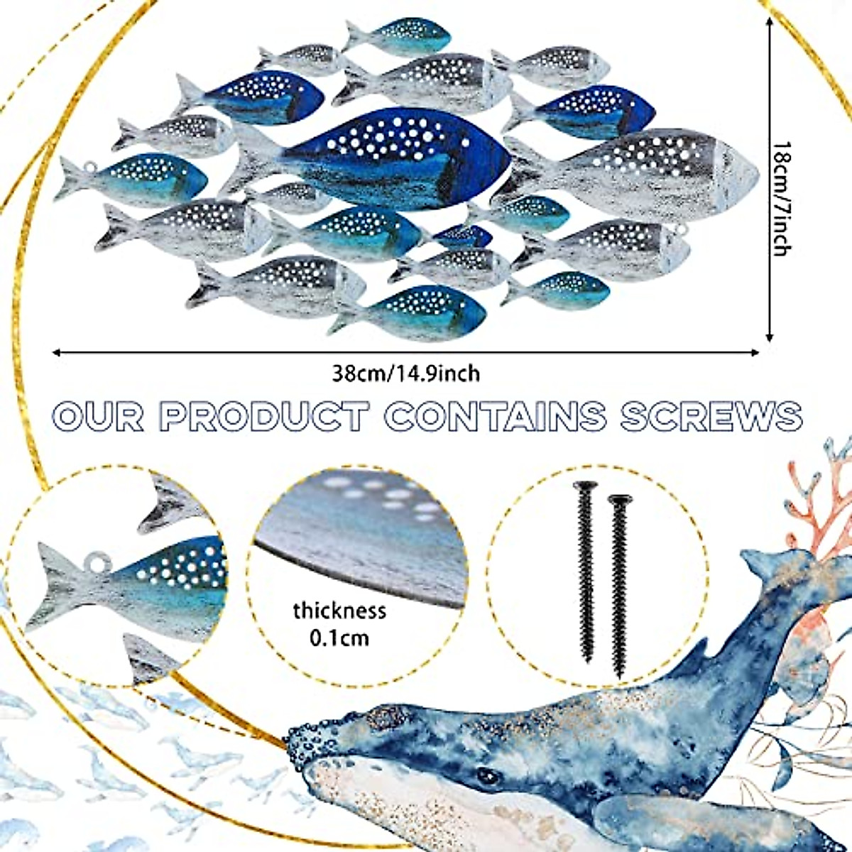 Metal Fish Wall Decor Handcrafted Fish Art Summer Metal Wall Sculpture Marine Decor for Coastal Nautical Beach or Boat Decor Collector Vacation House Blues Silver Wall Art Bedroom Bathroom Living Room