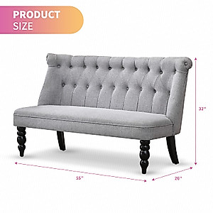 Mixoy Upholstered Loveseat Settee Sofa, with Tufted Button Backrest & Chic Legs, European Armless Loveseat Dining Bench for Dining/Living Room Hallway or Entryway Seating(Light Grey1)