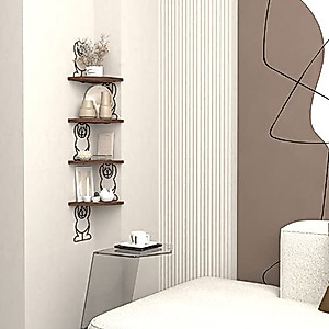 Vasemouh Corner Floating Shelf with Unique Bear Iron Decor, 4 Tier Wall Mount Wood Rustic Shelves for Bathroom, Living Room, Bedroom, Nursery, Office