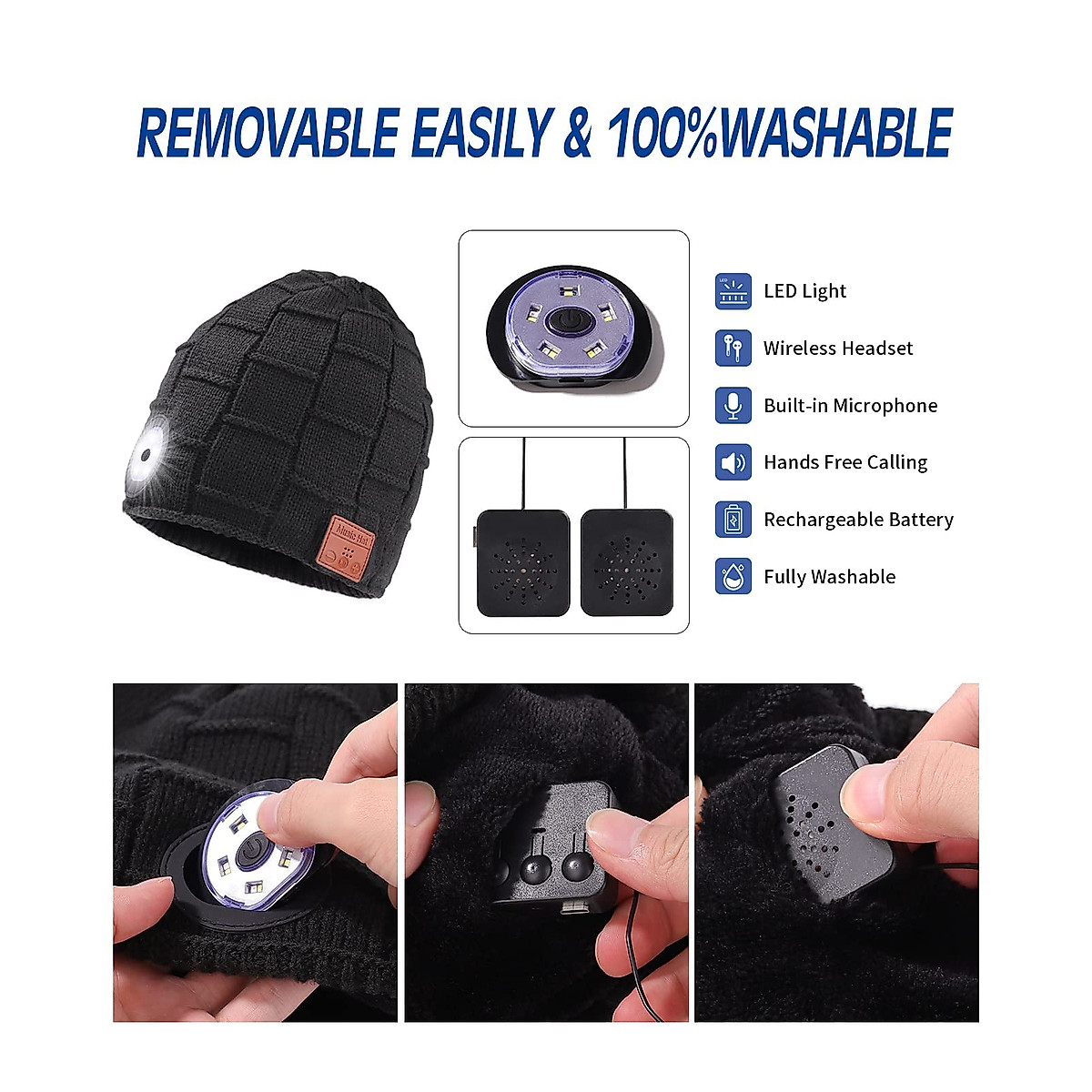 Sleep Mask Bluetooth Eye Mask with White Noise Bundle Bluetooth Beanie Hat with Light, Christmas Gifts for Men Women Dad