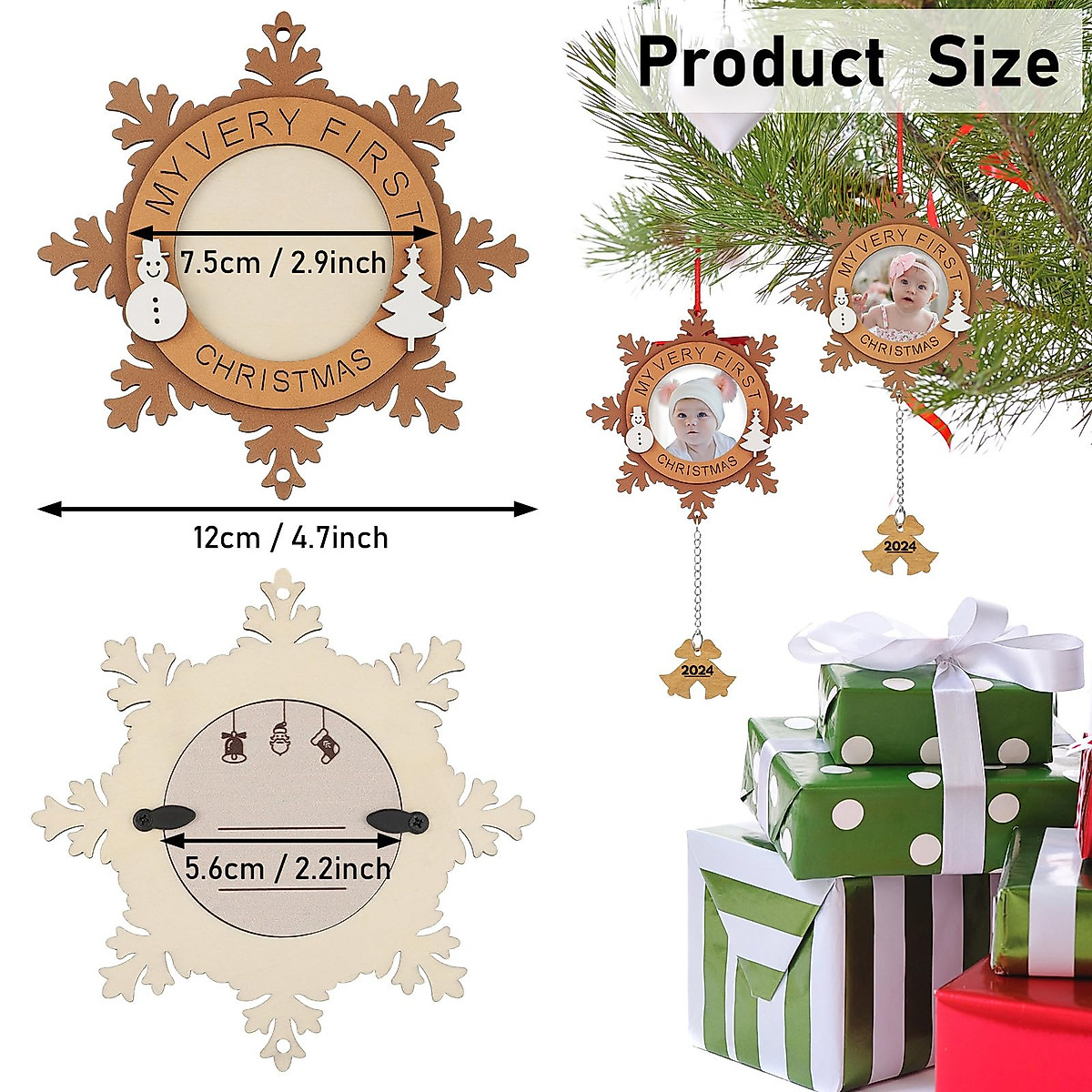 Jetec Baby's First Christmas Photo Ornament 2025 My Very First Christmas Photo Frame Xmas Baby's 1st Keepsake Picture for Newborn Baby Christmas Tree Decor