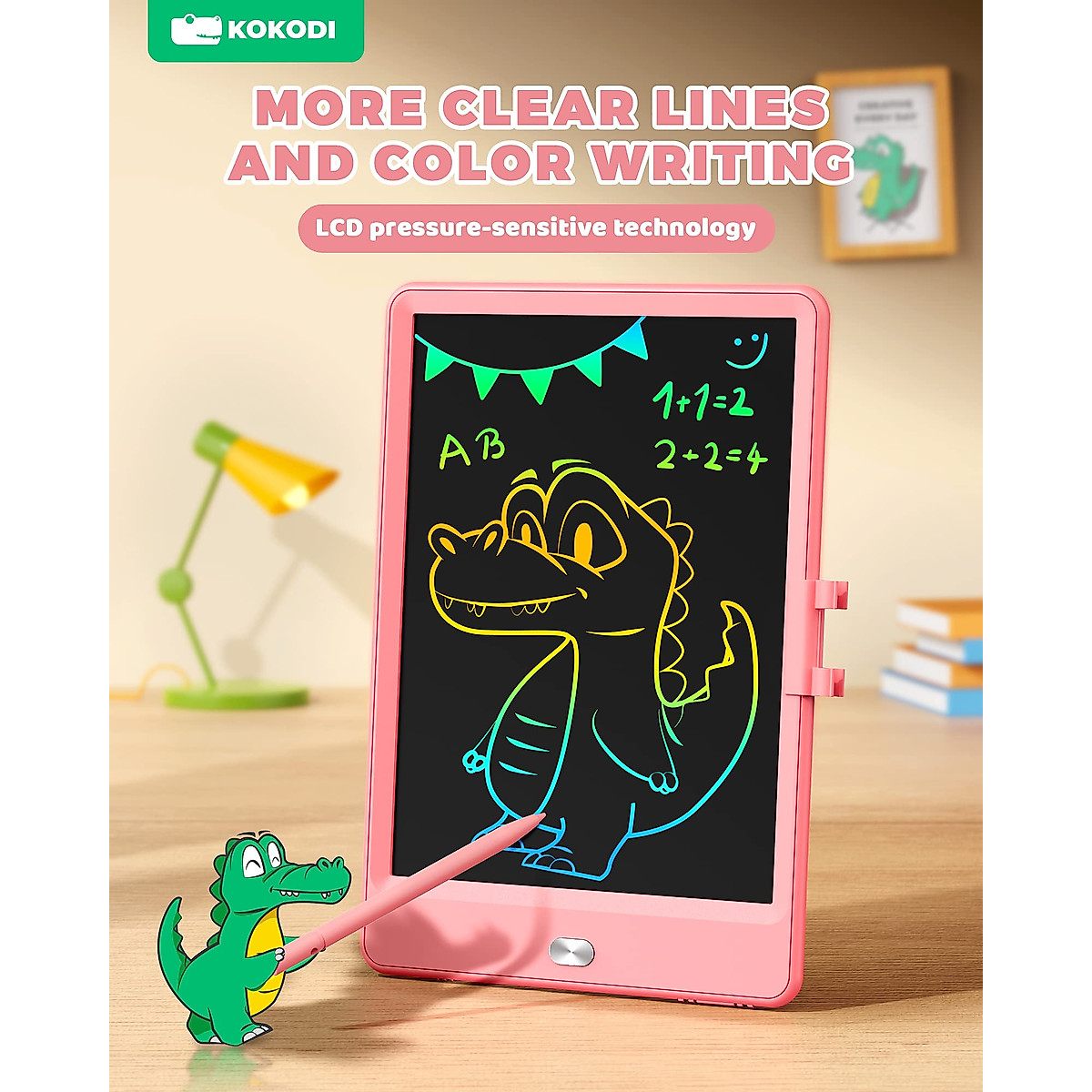 KOKODI LCD Writing Tablet, 8.5 Inch Toddler Doodle Board Drawing Tablet, Erasable Reusable Electronic Drawing Pads, Educational and Learning Toy for 3-8 Years Old Boy and Girls (Pink)