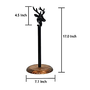 OwlGift Deer Paper Towel Holder Stand, Elk Freestanding Paper Towel Roll Dispenser for Kitchen Countertop Fits Standard and Jumbo Size Paper Towels w/ Top Cast Iron Reindeer Farmhouse Design