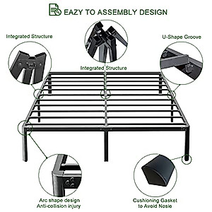 AROMUSTIME 16 Inch Reinfore Metal Platform Bed Frame with Round Legs / 3,800 lbs Heavy Duty Steel Slat Easy Assembly Mattress Foundation/Noise Free/Box Spring Replacement, King