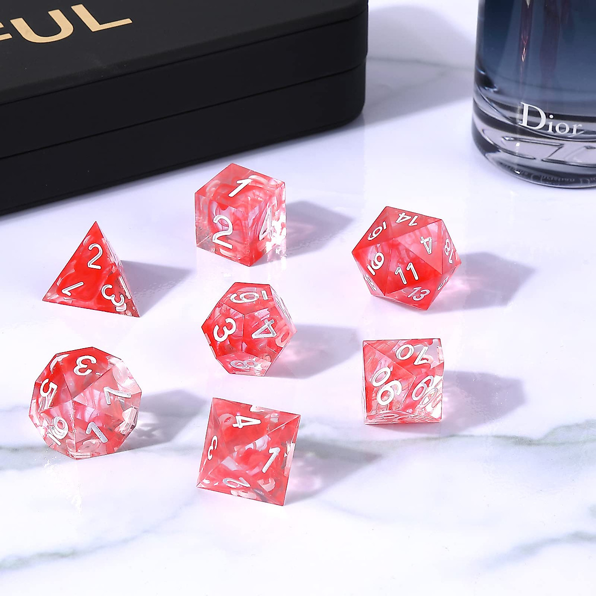 DAKAFUL DND Game Dice-Set Sharp Edges - Dungeons and Dragons Polyhedral Red Dice Set for D＆D RPG MTG Table Games D4 D6 D8 D10 D12 D20
