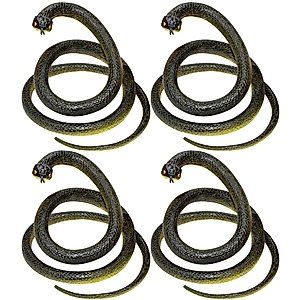 Porgaten Fake Snake Rubber Snake Toy, 4 Pieces Realistic Black Mamba Snakes That Look Real for Garden Props to Keep Birds Away, Novelty Toys for Playing Jokes Prank Stuff for Halloween Party Favor