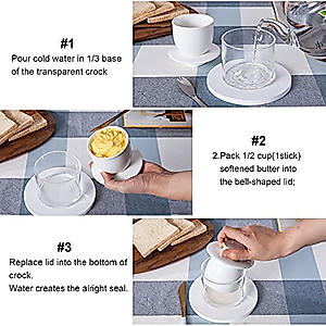 FORHOME Porcelain Butter Keeper Crock Glass French Butter Dish with Lid Ceramic Butter Container with Water Line Soft Butter Keeper White