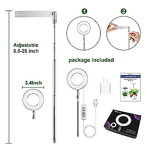 Grow Lights for Indoor Plants, 48LEDs Full Spectrum Halo Grow Light with Auto On/Off Timer, 3 Optional Spectrums, Height Adjustable,10 Brightness, Small Grow Light for Seed Starting, Succulents