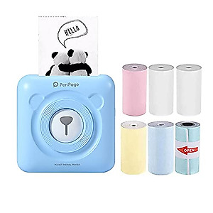 Mini Thermal Printer, Mobile Printer, Wireless Thermal Printer, Thermal Bluetooth Label Printer with 6 Printing Papers Portable Smart Photo Printer for All Smart Phones (Blue)