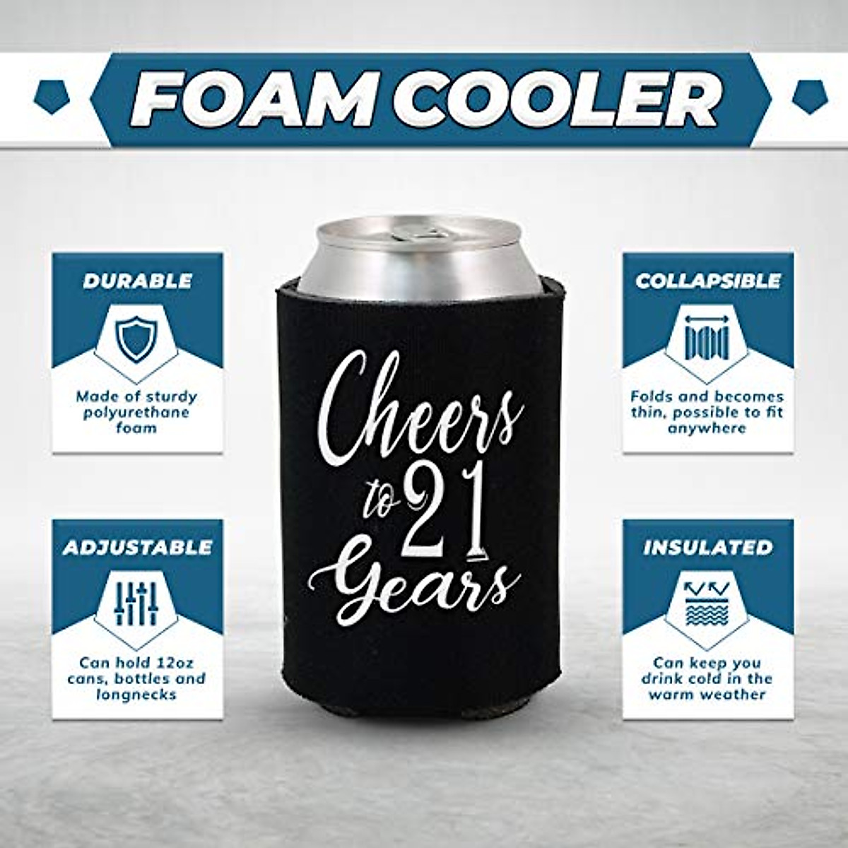Finally 21 Cheers to 21 Years Birthday Can Sleeve Cooler Insulated Drink Coozies Soda Beer Hugger Coolies (Black, 13)