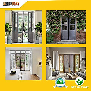 DOOREASY Magnetic Screen Wide Range Sizes Screen Door, Full Frame Loop Sewn Polyester Mesh, Add-on Magnets and Weight Bars(Fits Doors up to 30"x79")