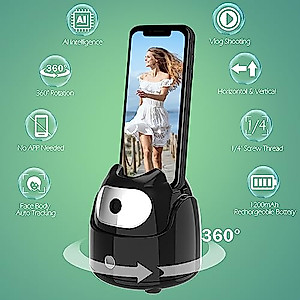Auto Face Tracking Tripod 360 ° Rotation,Smart Face Motion Tracking Tripod,Selfie Cell Phone Holder Camera Stand,No App Required, for Tiktok, Video Recording Vlog,Live Streaming, YouTube