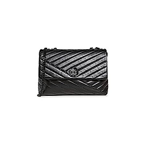 Tory Burch Women's Kira Chevron Powder Coated Convertible Shoulder Bag, Black, One Size