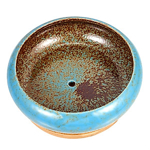 ERINGOGO 7 inches Succulent Pots, Ceramic Flower Planter Pot with Drainage and Tray, Round Shallow Bonsai Bowl Drip Planter for Small Indoor Plants