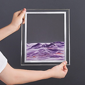 TONGMAN 7" Moving Sand Picture,Square Glass Sand Painting 3D Sea Sand Landscape Flowing Sand Frame,Home Office Work Decoration Desktop Art Toy Decorative Gift (Purple)