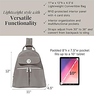 Baggallini Naples Convertible Small Daypack Sling Crossbody, Sterling Shimmer